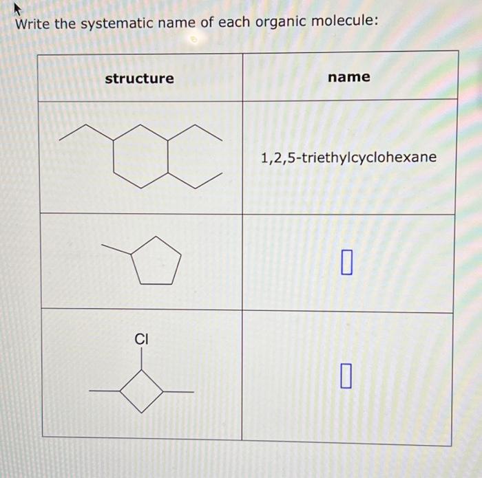 Solved Write the systematic name of each organic molecule: | Chegg.com