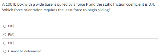 Solved A 100 ﻿lb box with a wide base is pulled by a force P | Chegg.com