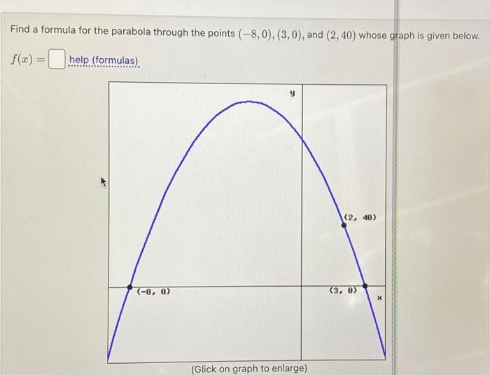 Solved Find a formula for the parabola through the points | Chegg.com