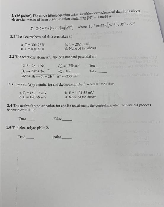 Solved 2. (25 points) The curve fitting equation using | Chegg.com