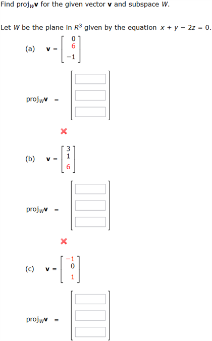 Find proj w v for the given vector v and subspace W. | Chegg.com