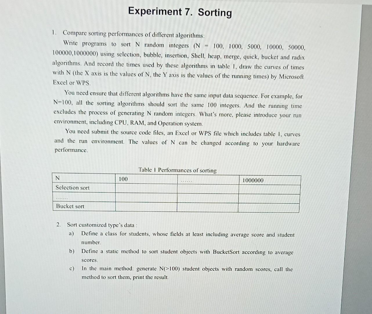 Solved 1. Compare sorting performances of different | Chegg.com