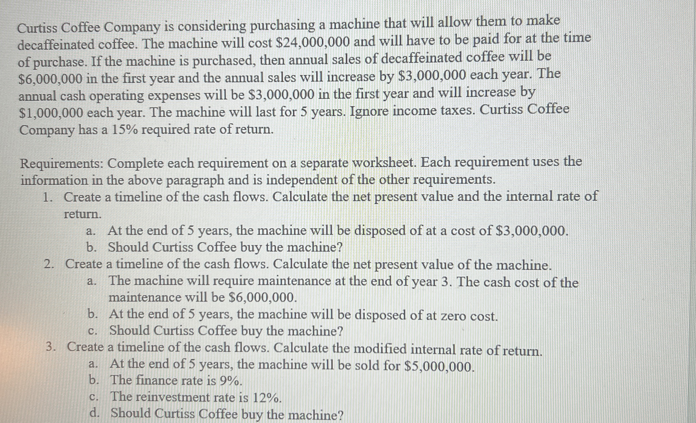 Solved Curtiss Coffee Company is considering purchasing a | Chegg.com