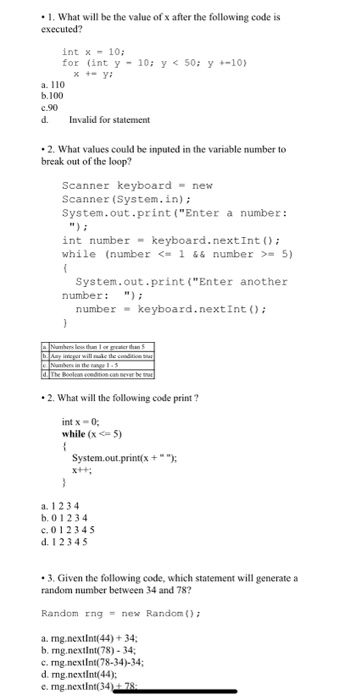 Solved 1 What Will Be The Value Of X After The Following