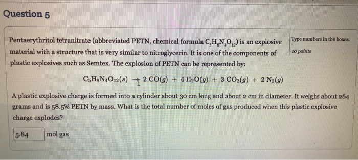 Solved Question 5 10 points Pentaerythritol tetranitrate | Chegg.com