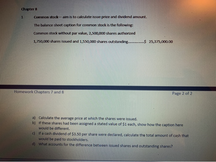 Solved Chapter 8 Common stock - aim is to calculate issue | Chegg.com