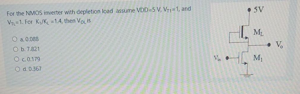 Solved • 5V For the NMOS inverter with depletion load assume | Chegg.com