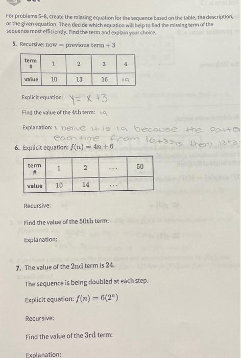 Solved For problems 5-8, create the missing equation for the | Chegg.com