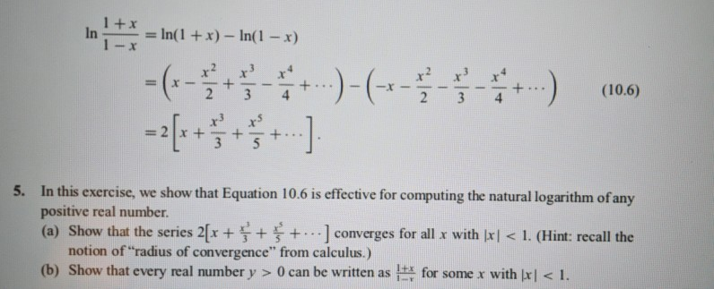 Solved In ** = 1n(1 + x) – In(1 – ») =(:-****+..)-(-:- +..) | Chegg.com
