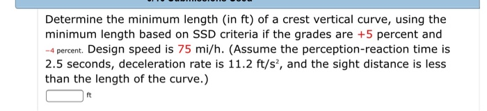 Solved Determine the minimum length (in ft) of a crest | Chegg.com