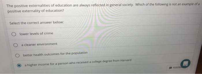 Solved The positive externalities of education are always | Chegg.com