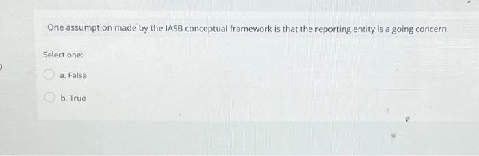 One assumption made by the IASB conceptual framework | Chegg.com