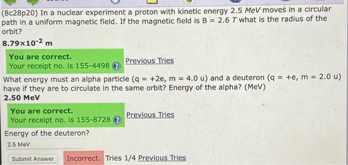 Solved (8c28p20) In a nuclear experiment a proton with | Chegg.com