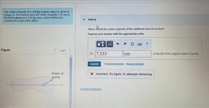Solved The center of gravity of a 5.00 kg irregular object | Chegg.com