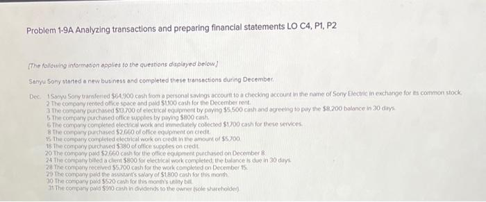 Solved Problem 1-8A Analyzing effects of transactions LO P1, | Chegg.com