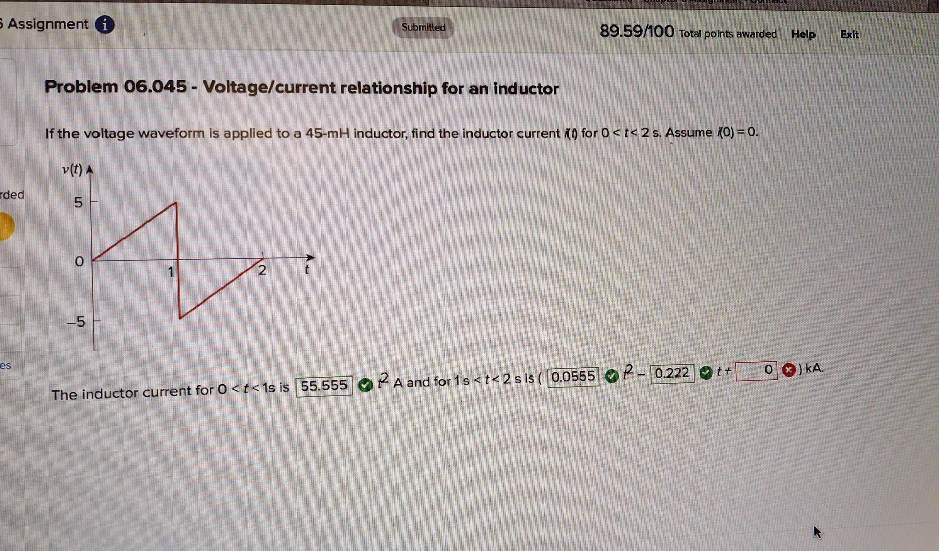 Solved Problem 06.045 - Voltage/current relationship for an | Chegg.com