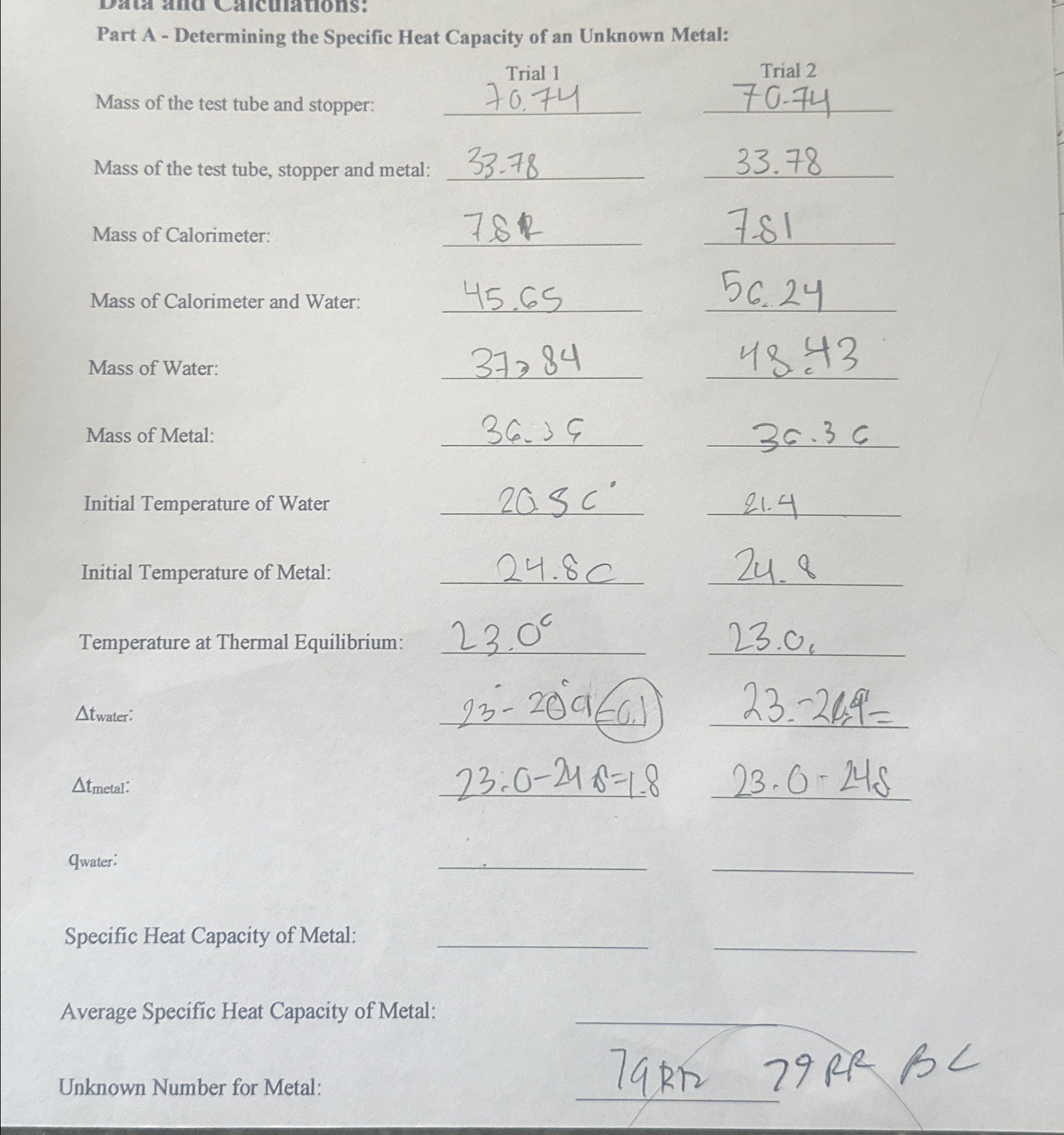 Part A - ﻿Determining the Specific Heat Capacity of | Chegg.com