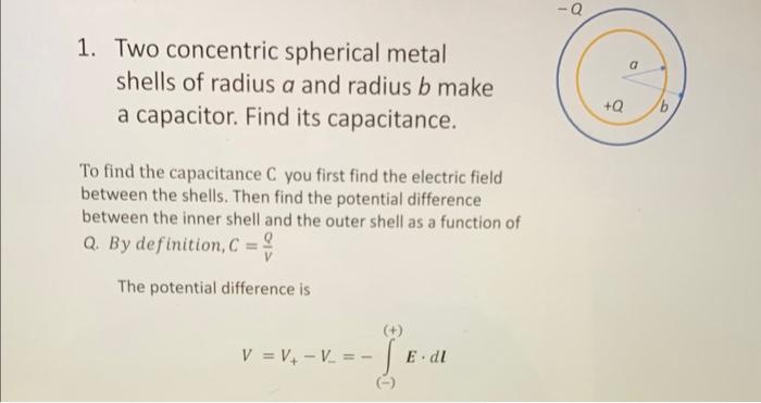 Solved 1. Two concentric spherical metal shells of radius a | Chegg.com