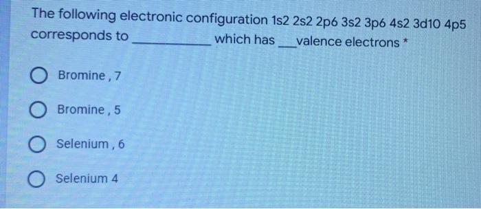 Solved The following electronic configuration 1s2 2s22p6 352 | Chegg.com