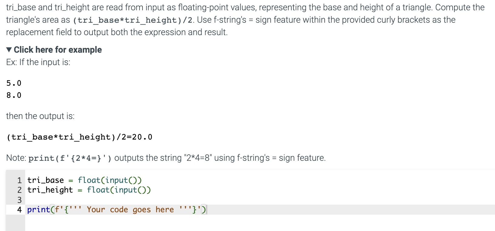 Solved tri_base and tri_height are read from input as | Chegg.com