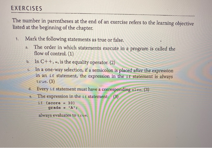 Solved EXERCISES 1. a. The number in parentheses at the end | Chegg.com
