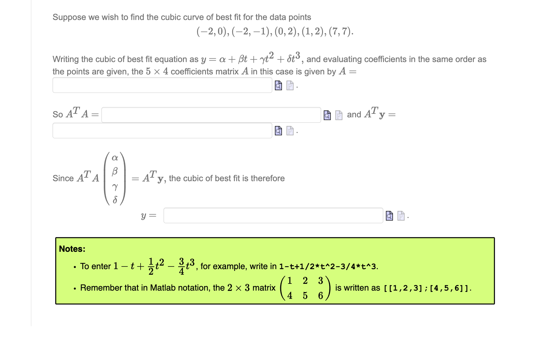 Solved Suppose we wish to find the cubic curve of best fit | Chegg.com