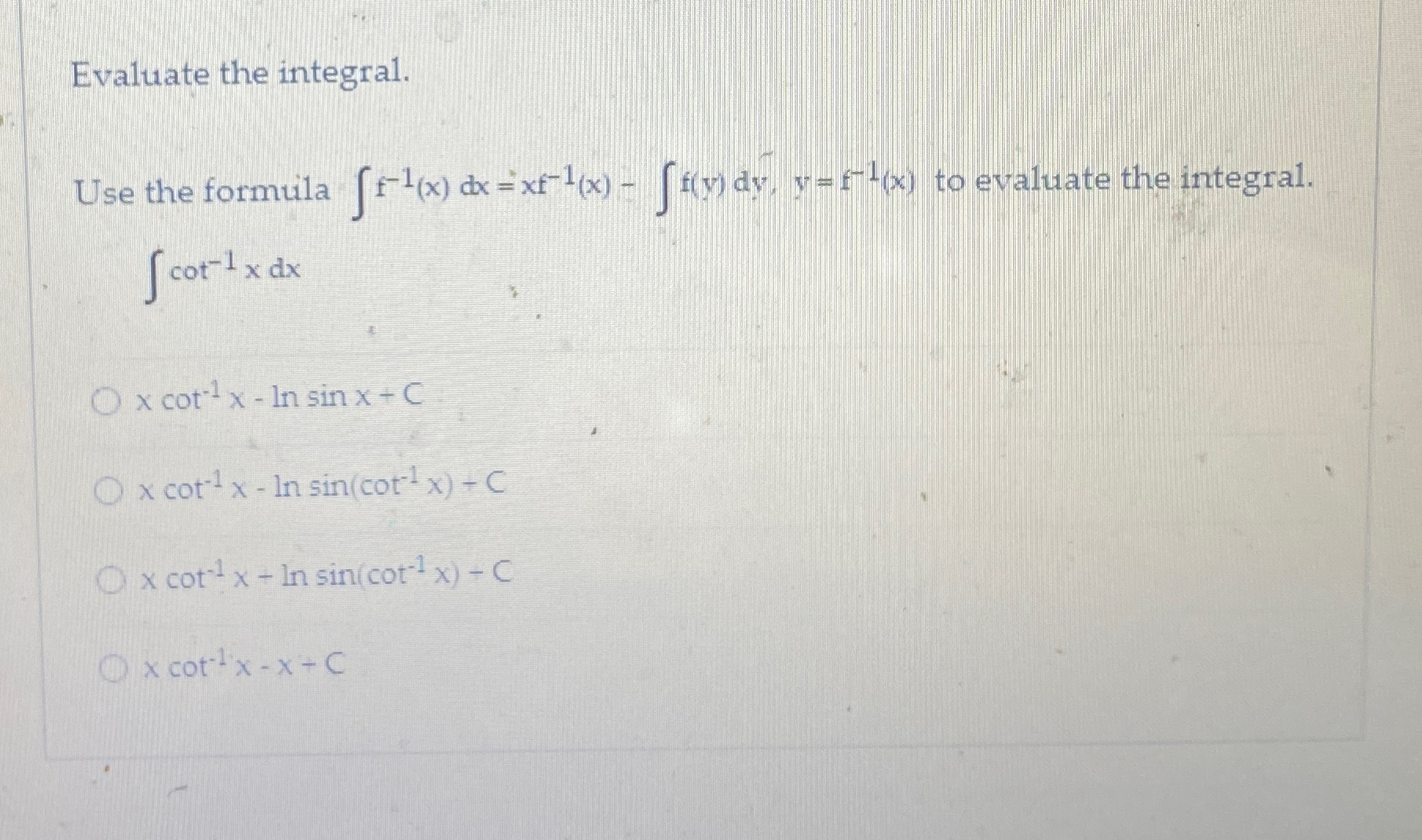 Solved Evaluate the integral.Use the formuila | Chegg.com