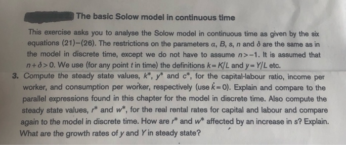 Solved The basic Solow model in continuous time This | Chegg.com