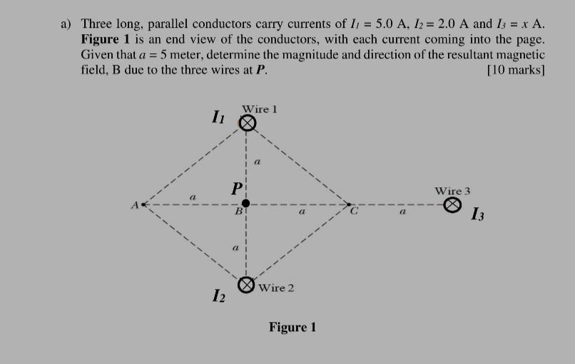 Solved a) Three long, parallel conductors carry currents of | Chegg.com