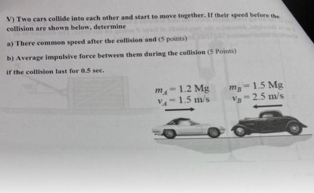 Solved V) Two cars collide into each other and start to move | Chegg.com
