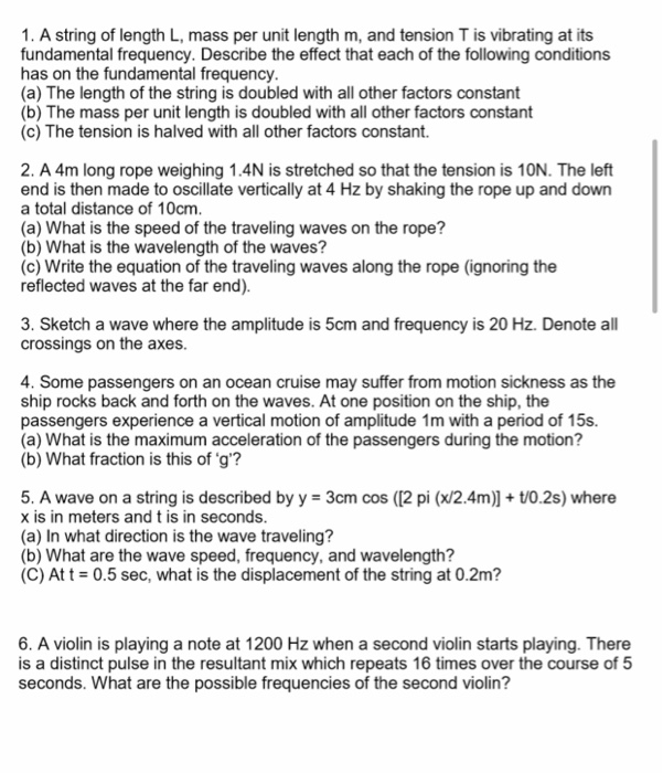 Solved: 1. A String Of Length L, Mass Per Unit Length M, A... | Chegg.com
