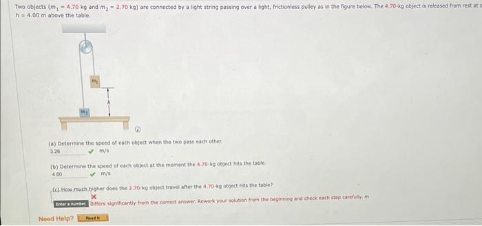 Solved Two objects (m1=4.70 kg and m2=2.70 kg) are connected | Chegg.com