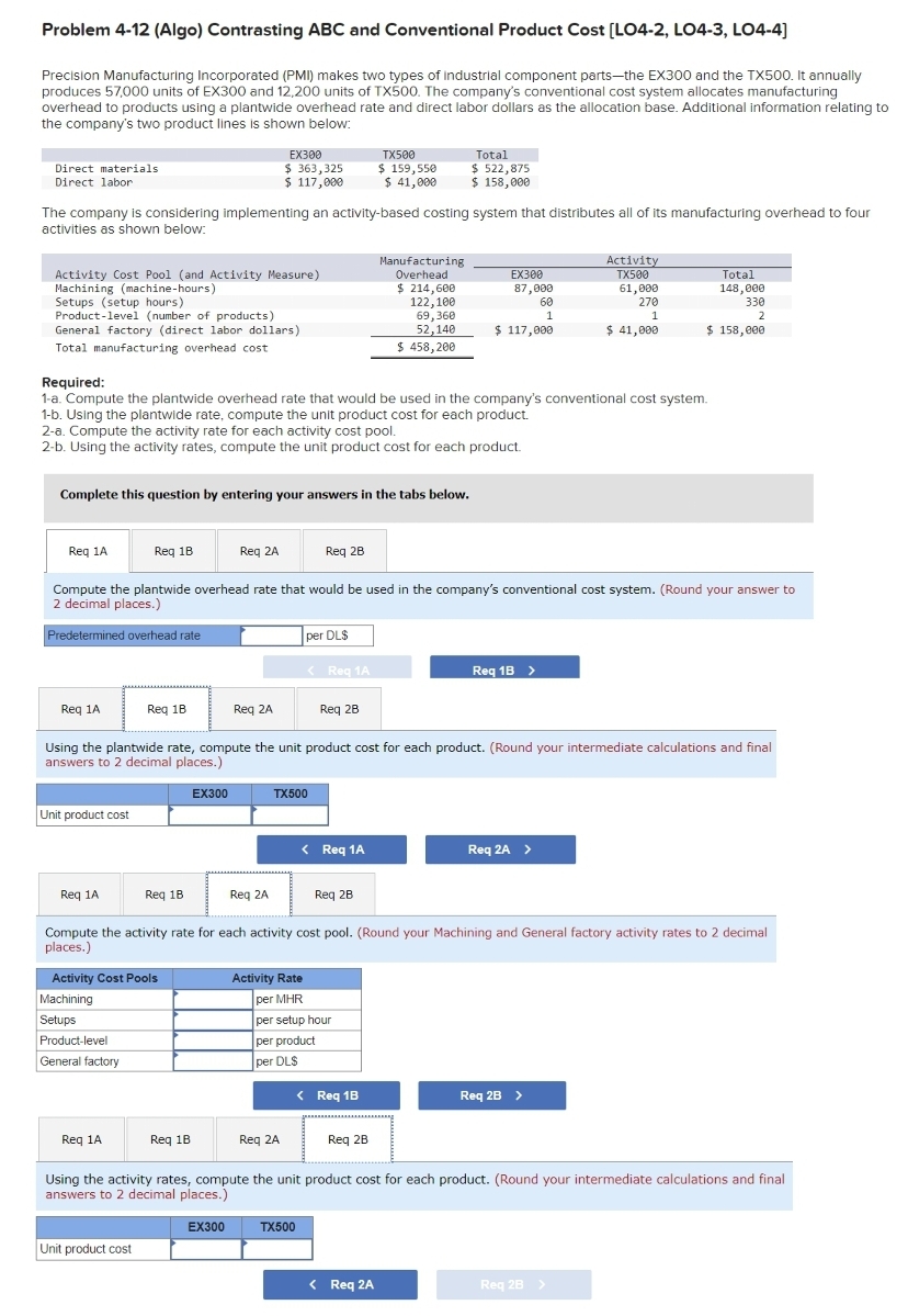 Solved Problem 4-12 (Algo) ﻿Contrasting ABC and Conventional | Chegg.com