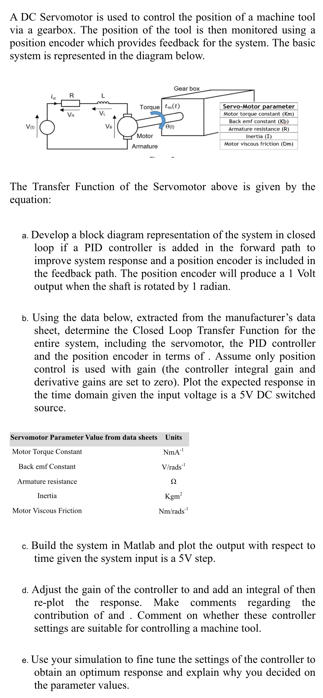 A DC Servomotor is used to control the position of a | Chegg.com