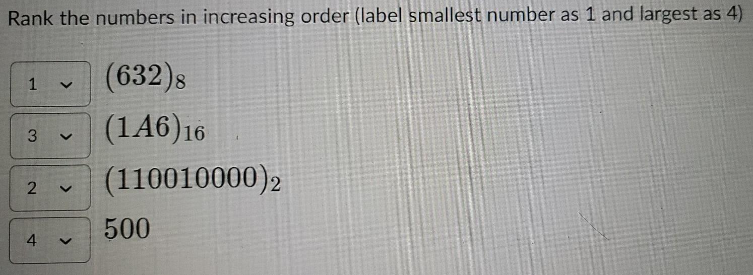 Solved Rank the numbers in increasing order (label smallest | Chegg.com