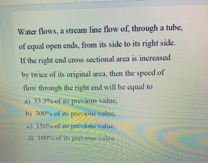 Solved Water flows, a stream line flow of, through a tube, | Chegg.com