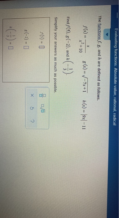 Solved Evaluating functions: Absolute value, rational, | Chegg.com