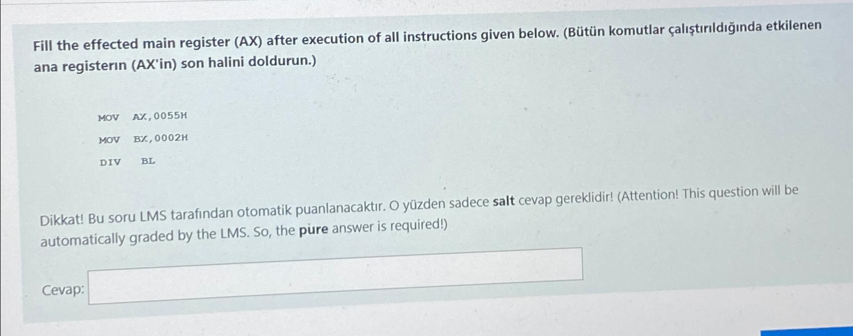 Solved Microprocessor8086Fill the effected main register | Chegg.com