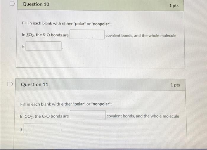 Solved Fill in each blank with either "polar" or "nonpolar": | Chegg.com