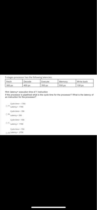 Solved 5-stages processor has the following latencies: Fetch | Chegg.com