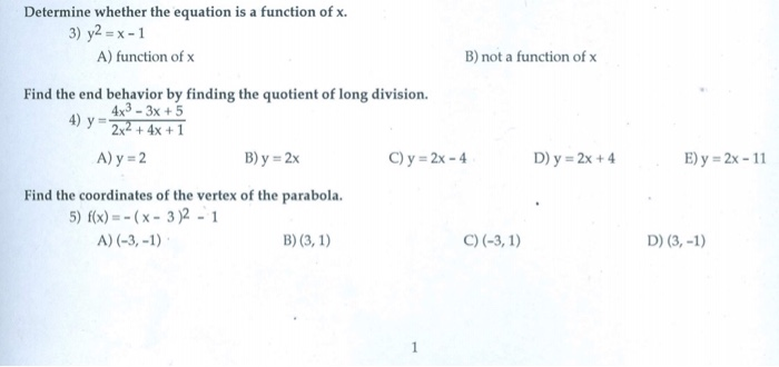 Solved Determine whether the equation is a function of x. 3) | Chegg.com