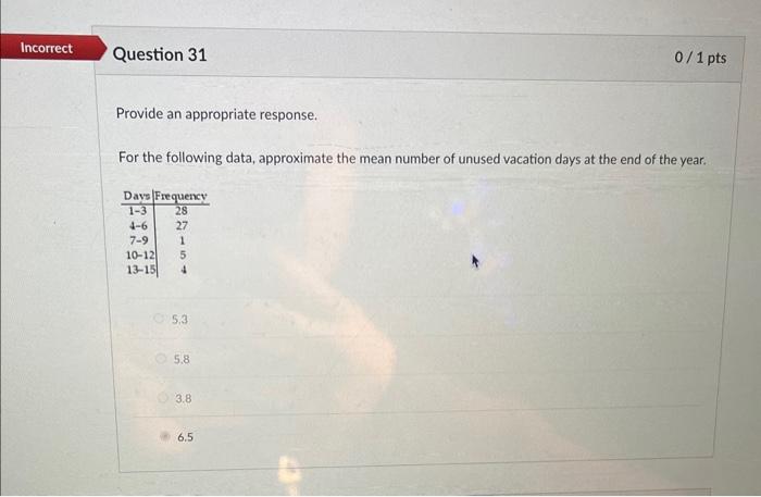 Solved Provide an appropriate response. For the following | Chegg.com