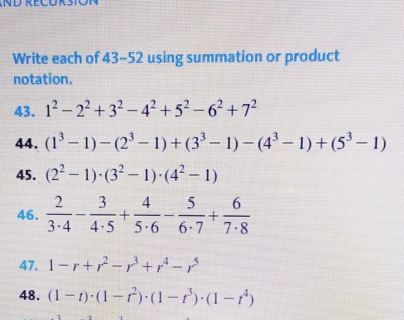 Solved Write each of 43-52 using summation or product | Chegg.com