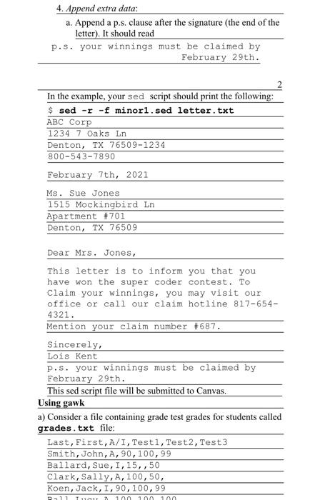 Solved In This Assignment You Will Write Sed And Gawk Chegg