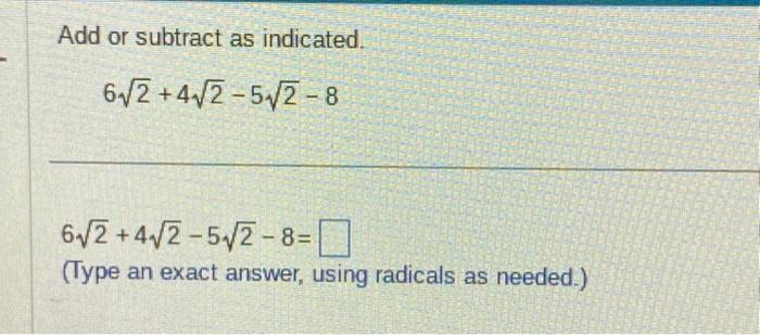 Solved Add or subtract as indicated. 62+42−52−8 62+42−52−8= | Chegg.com