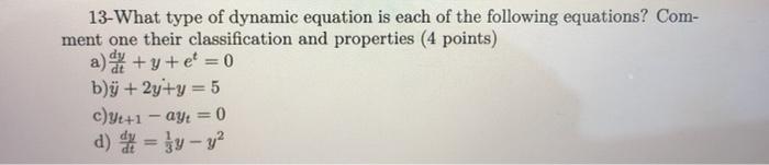 Solved 13-What type of dynamic equation is each of the | Chegg.com
