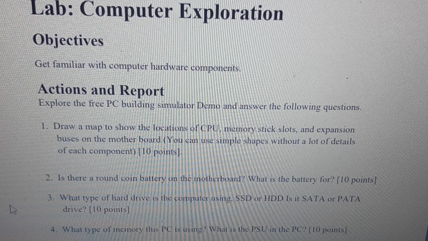 Solved Lab: Computer Exploration Objectives Get familiar | Chegg.com