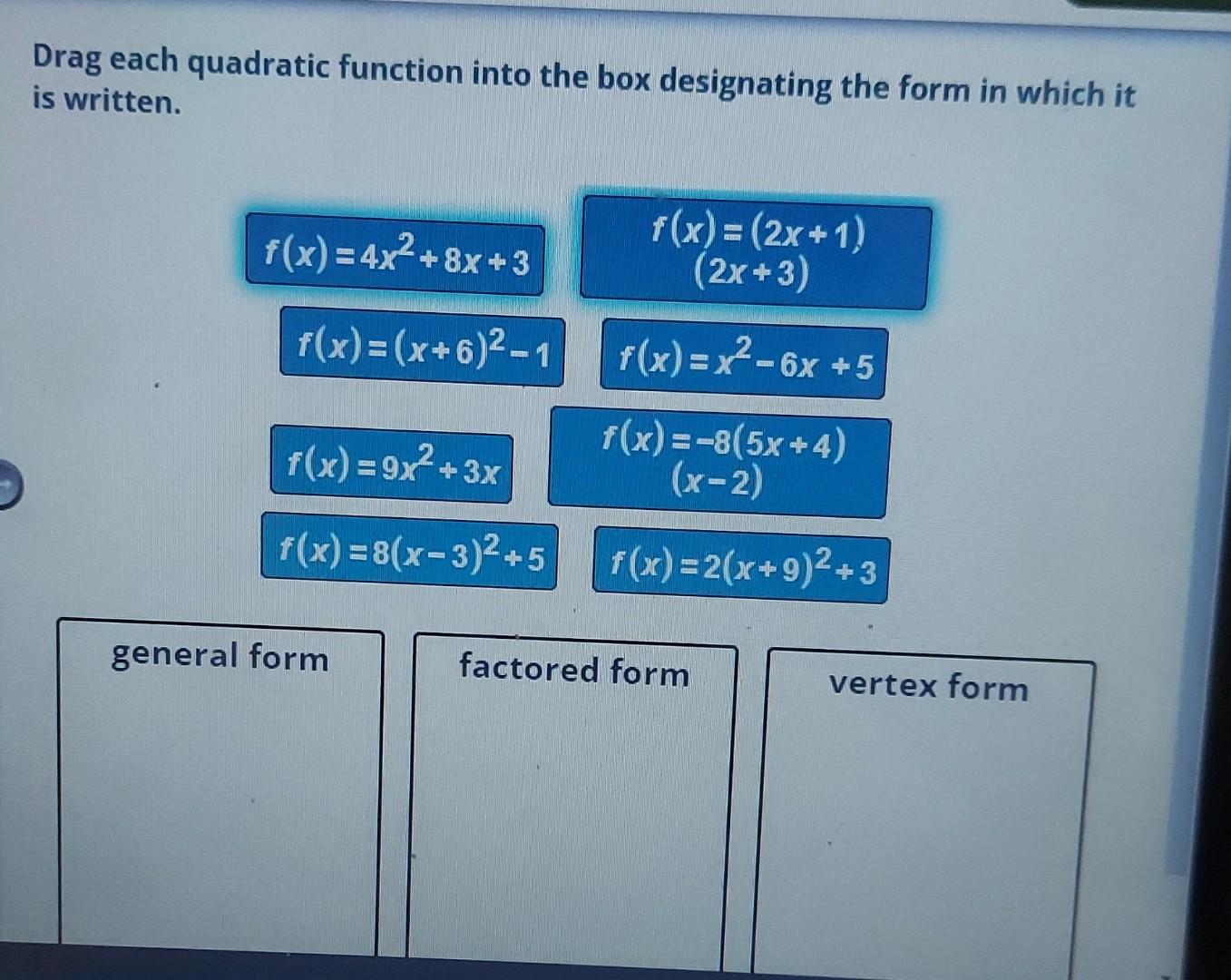 Solved Differentiating Among Different Forms of a Quadratic | Chegg.com