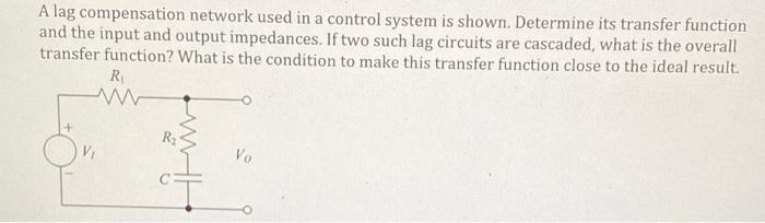 Solved A lag compensation network used in a control system | Chegg.com