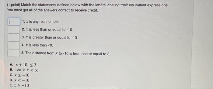(1 point) Match the statements defined below with the | Chegg.com